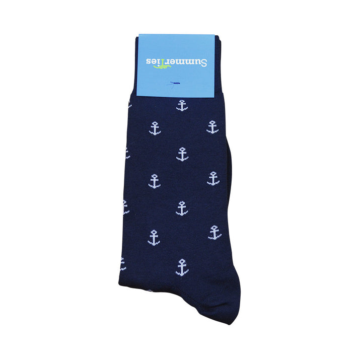 Anchor Socks - Men's Mid Calf - White on Navy – SummerTies